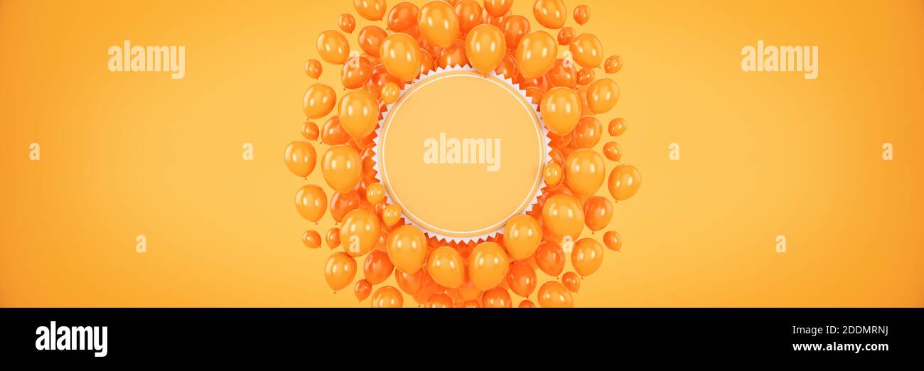 Horizontal banner with balloons and frame. 3d rendering Stock Photo - Alamy