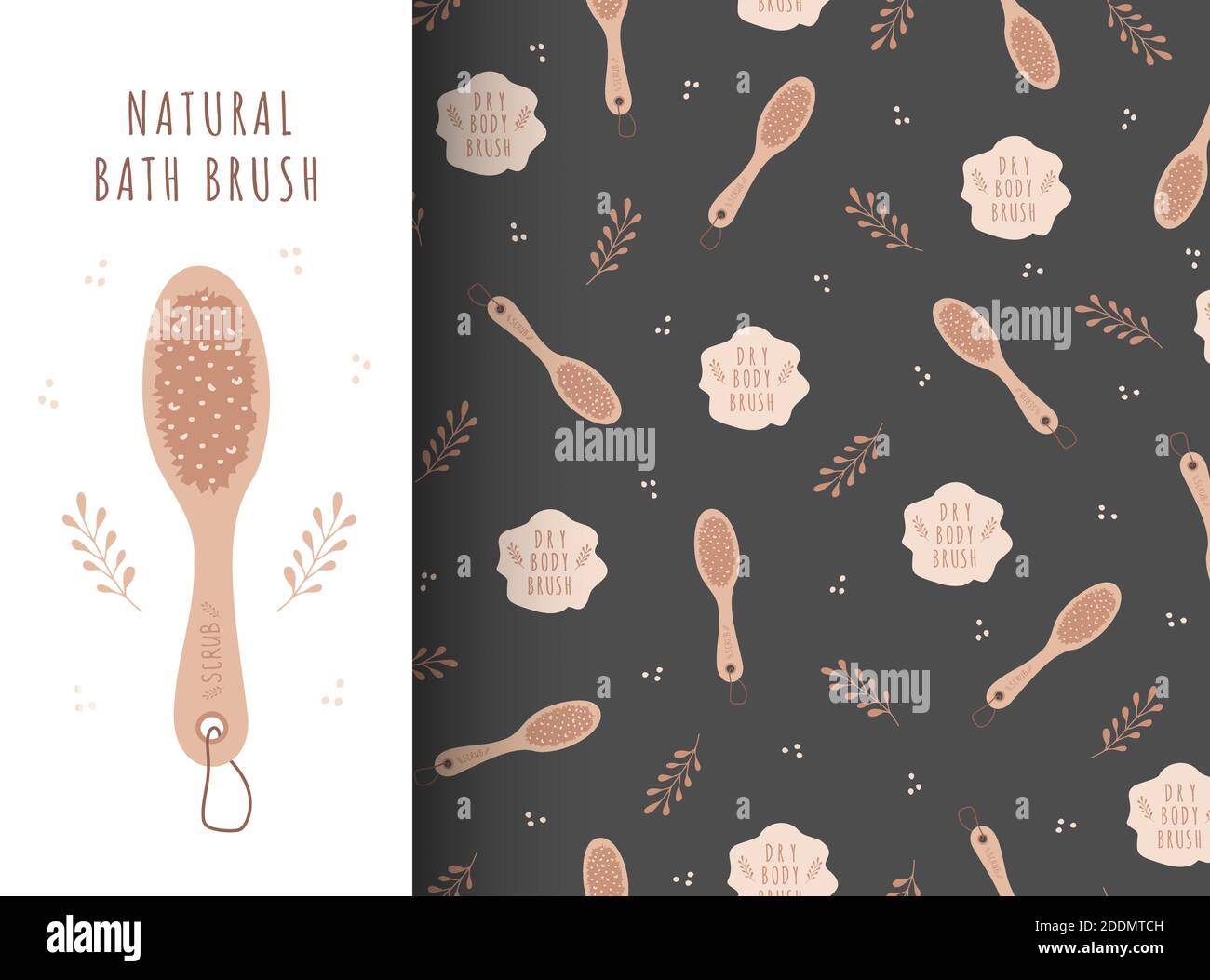 Seamless pattern with wooden cactus brush. Home self care Stock Vector ...