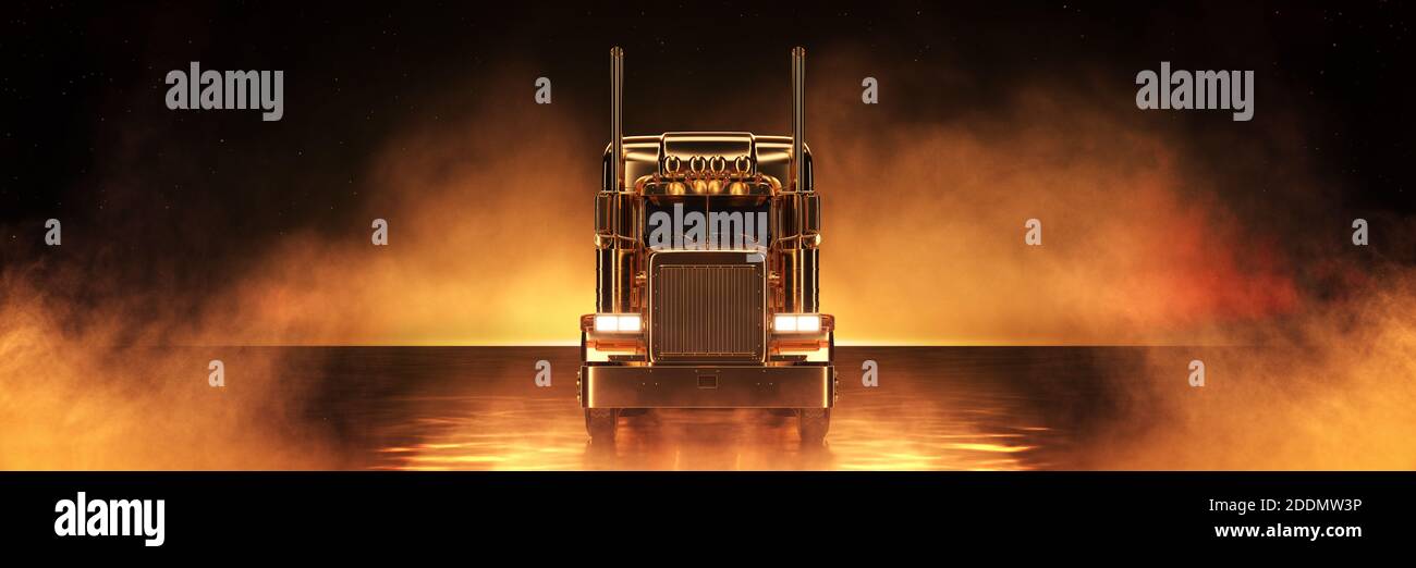 Gold truck in golden background. 3d rendering Stock Photo - Alamy