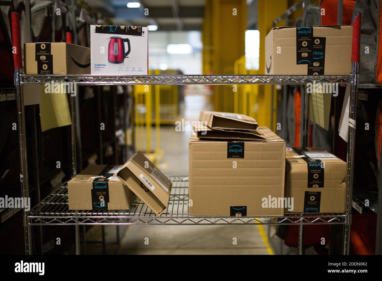 Packages of amazon inside the logistic warehouse of Amazon in Velizy ...