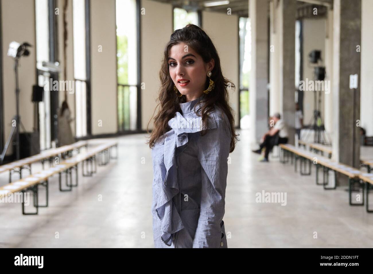 French actress Claire Chust poses before the runway during the Dawei ...