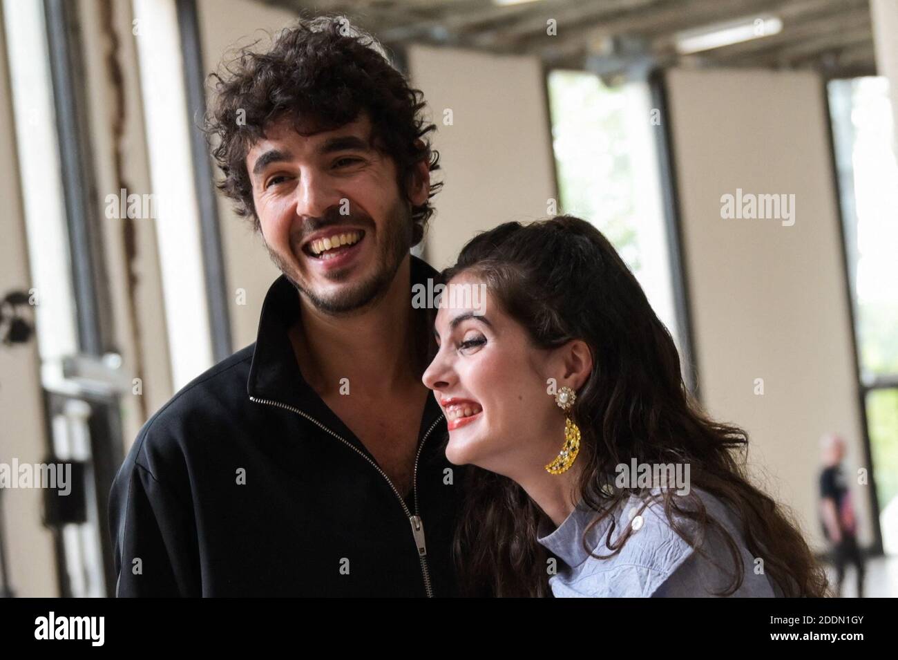 French actress Claire Chust poses with her boyfriend Zouheir Zerhouni ...