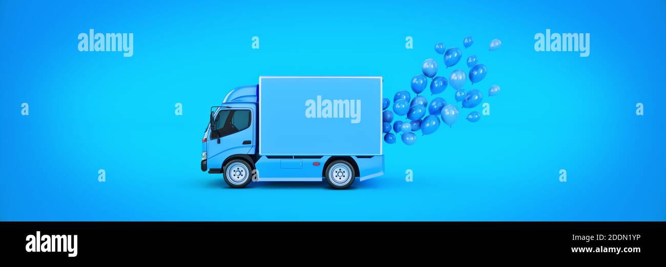 delivery van with balloons. 3d rendering Stock Photo - Alamy