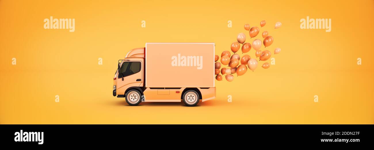 delivery van with balloons. 3d rendering Stock Photo - Alamy