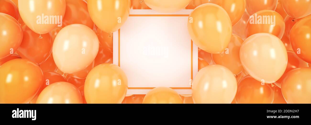 Horizontal banner with balloons and frame. 3d rendering Stock Photo - Alamy
