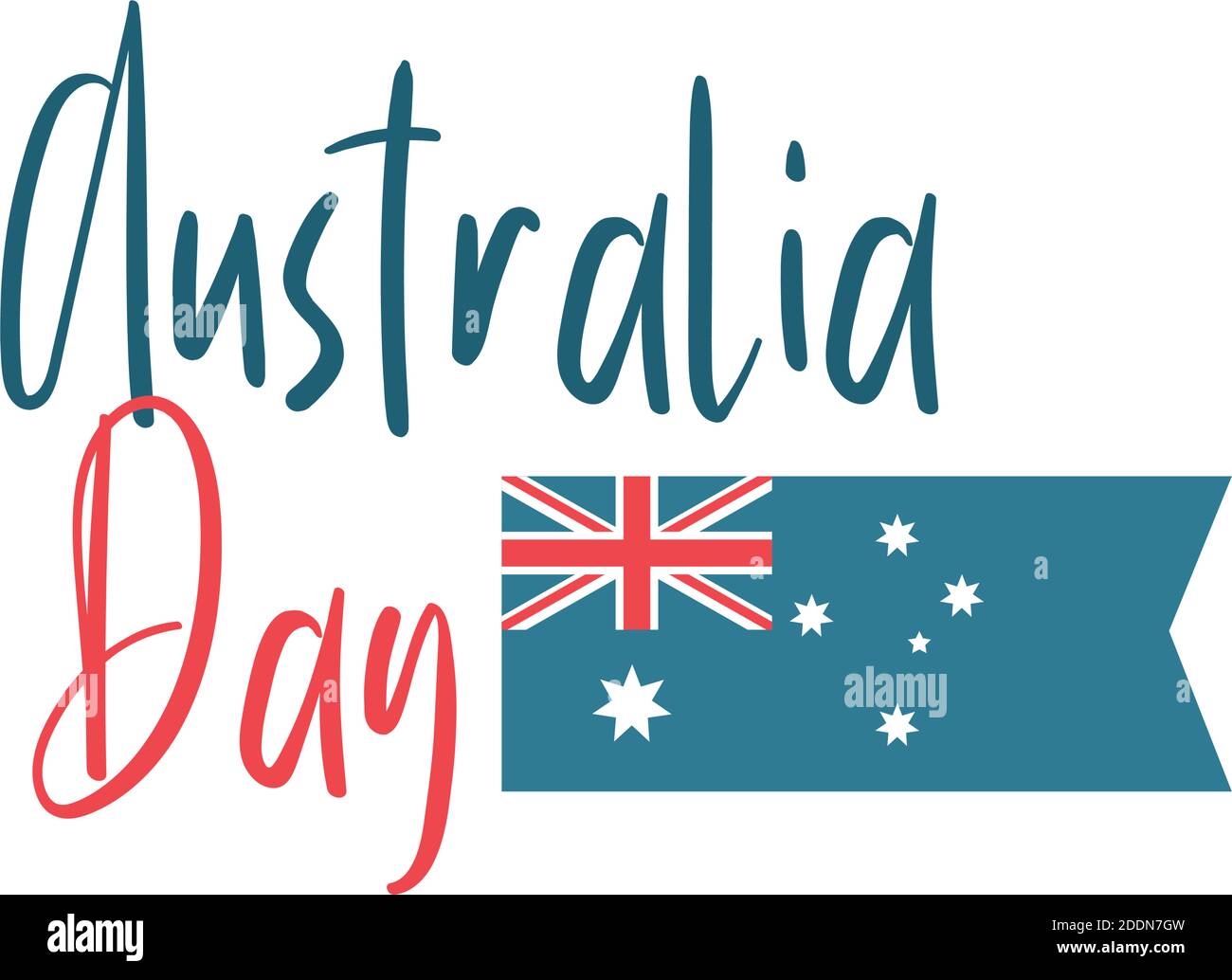 australia day, flag and handwritten text vector illustration Stock ...