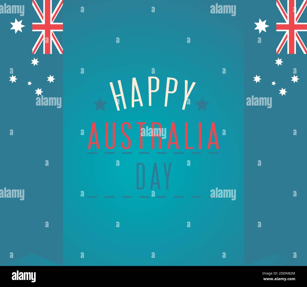 australia day, greeting card blue background and flags vector ...