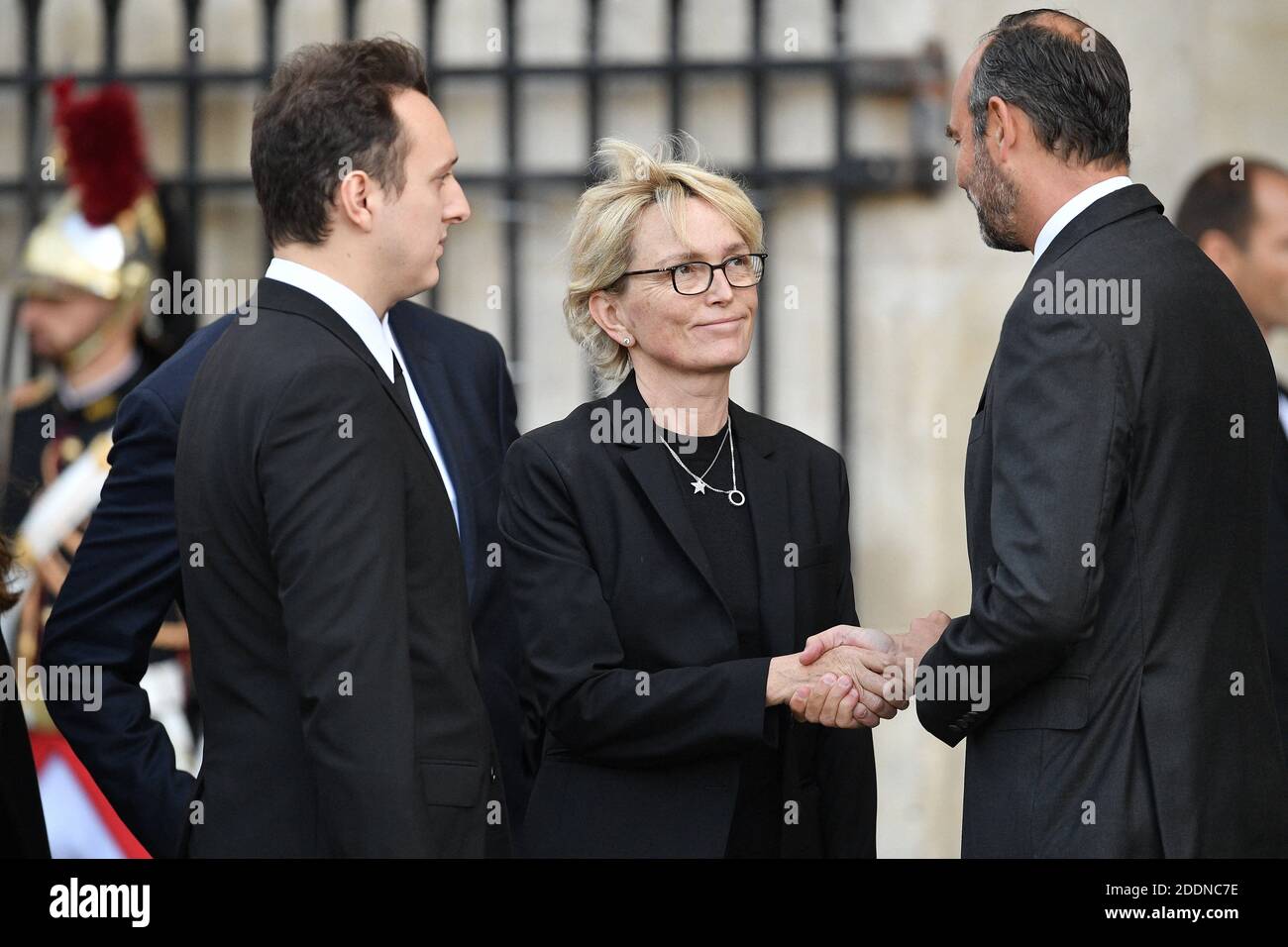 Claude Chirac, her son Martin Rey-Chirac, Edouard Philippe arriving to ...