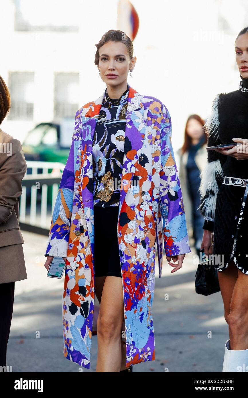 Street style, model Marianne Fonseca arriving at Leonard Spring-Summer ...