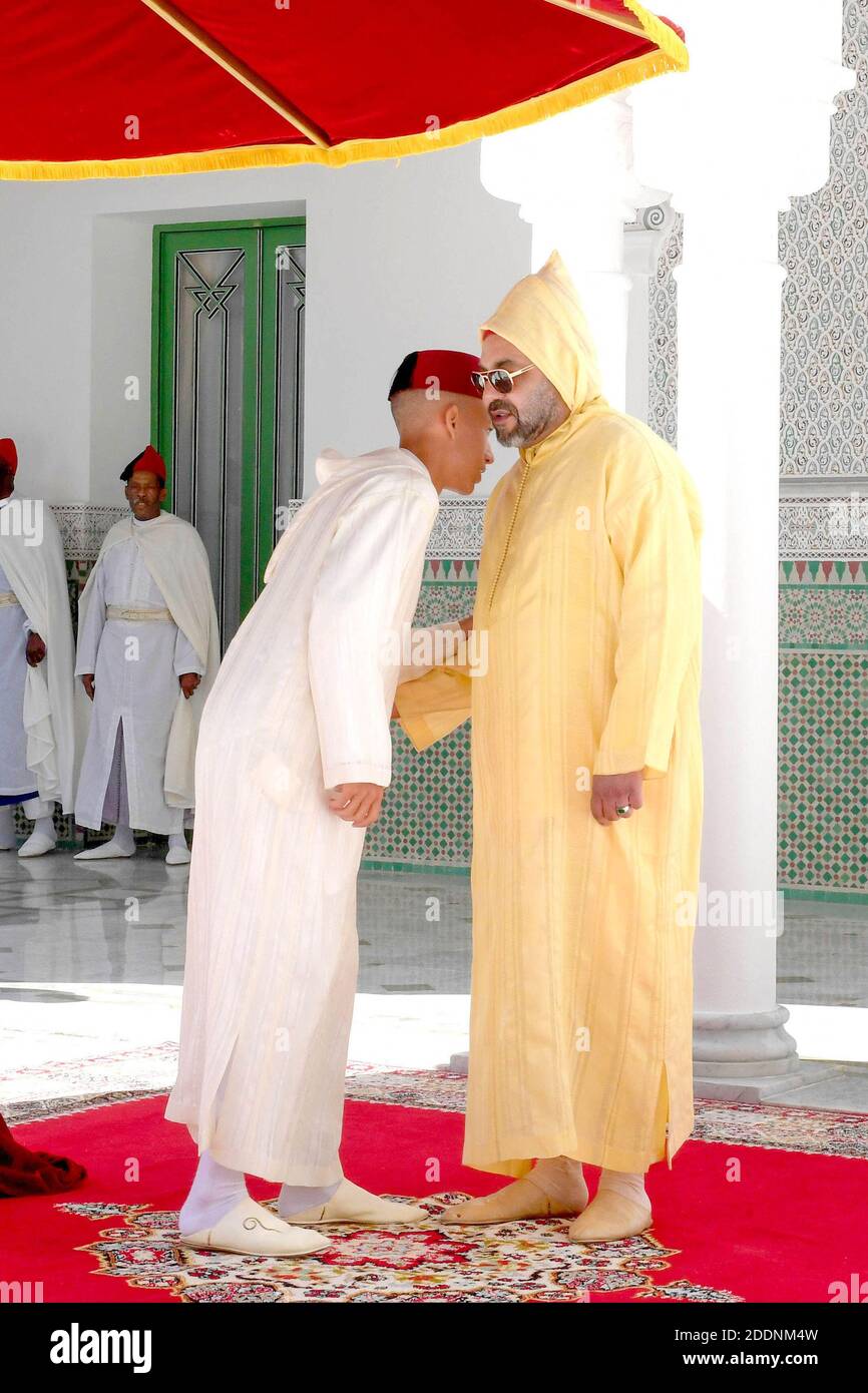 Handout - King Mohamed VI of Morocco accompanied by the Crown Prince Moulay El Hassan during the ...