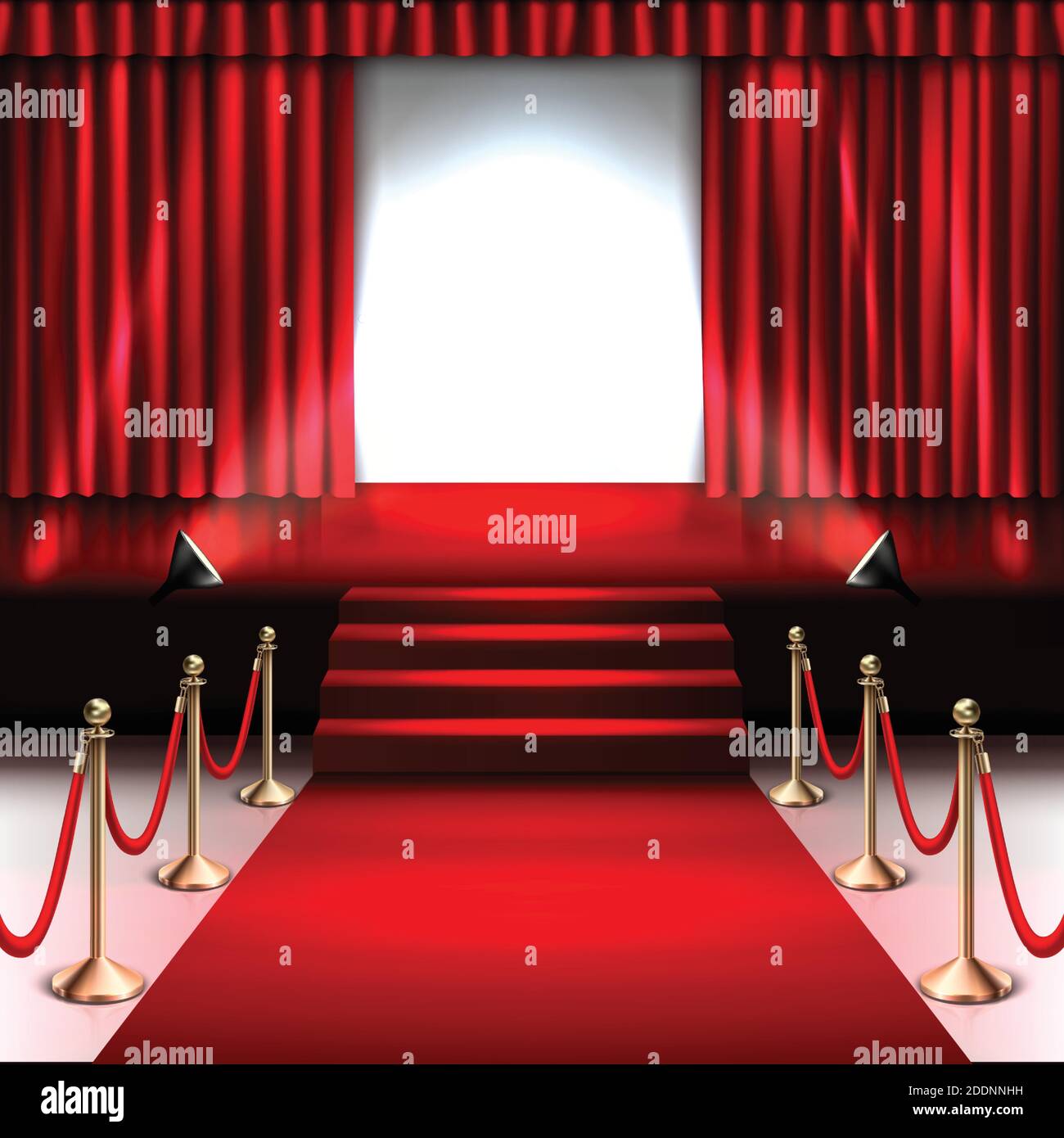 Vector 3d realistic stage with red carpet and spotlight and gold ...