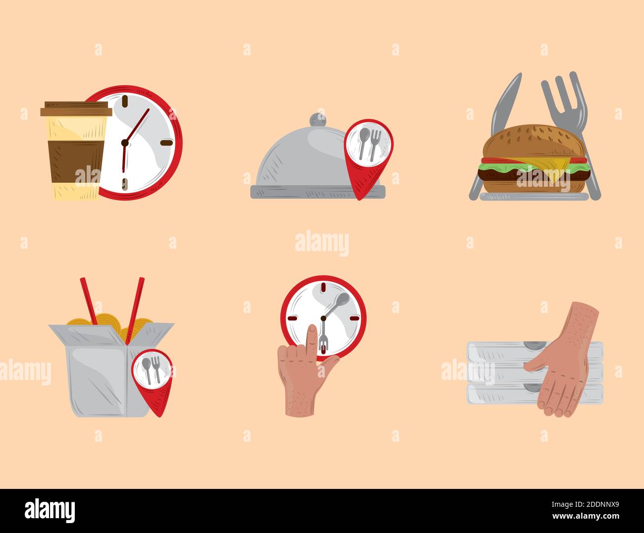 fast delivery service icon set clock time location food vector ...