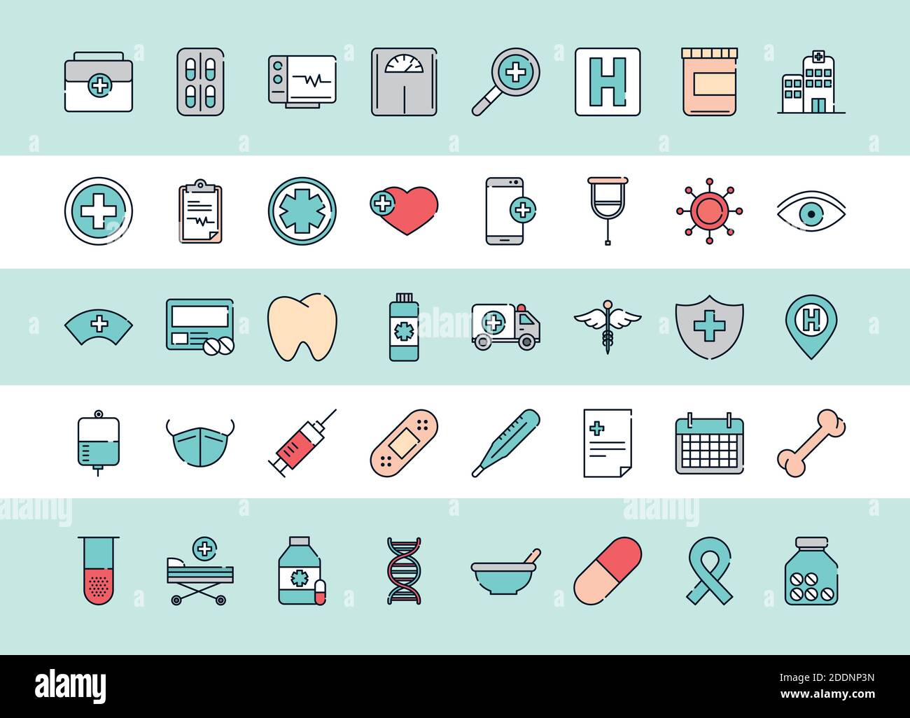 health medical equipment medicine icons pack vector illustration line ...