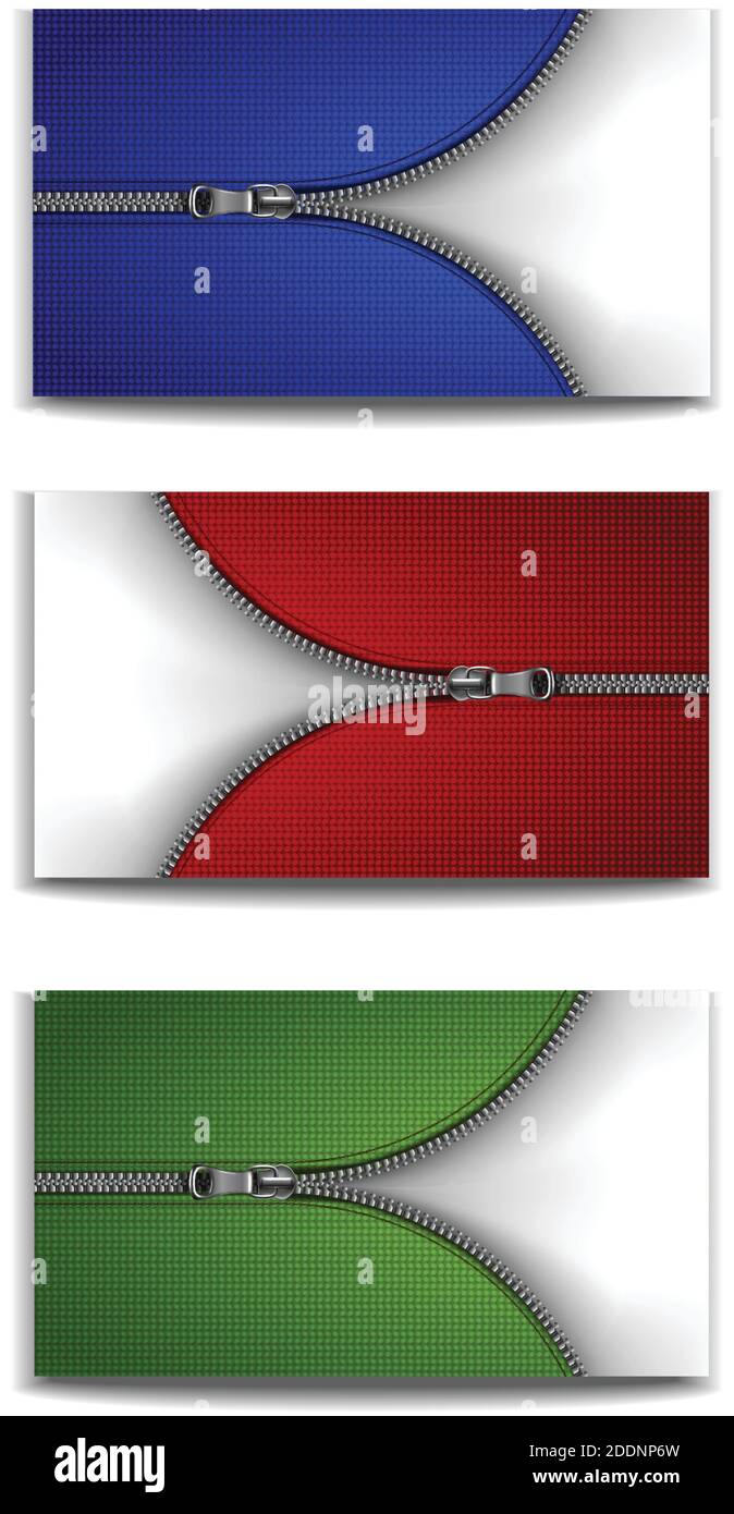 Vector 3d realistic silver zip with red, blue and green background ...