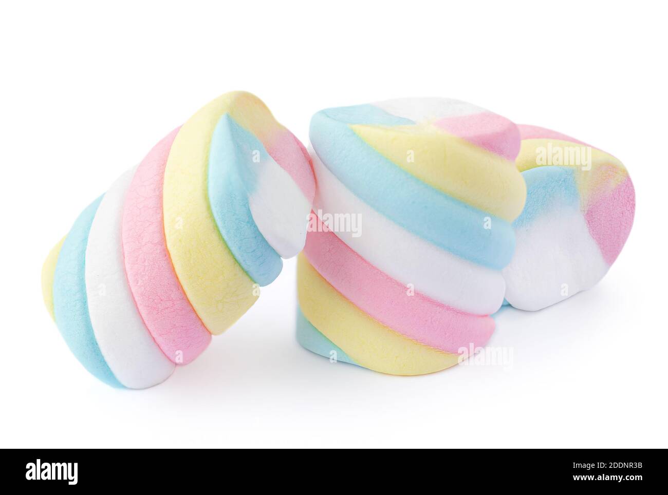 Marshmallow candy isolated on white background. Close-up of rainbow ...