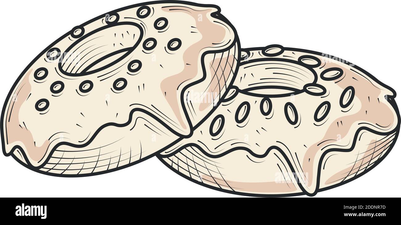 sweet donuts dessert food and snacks hand drawn style vector ...