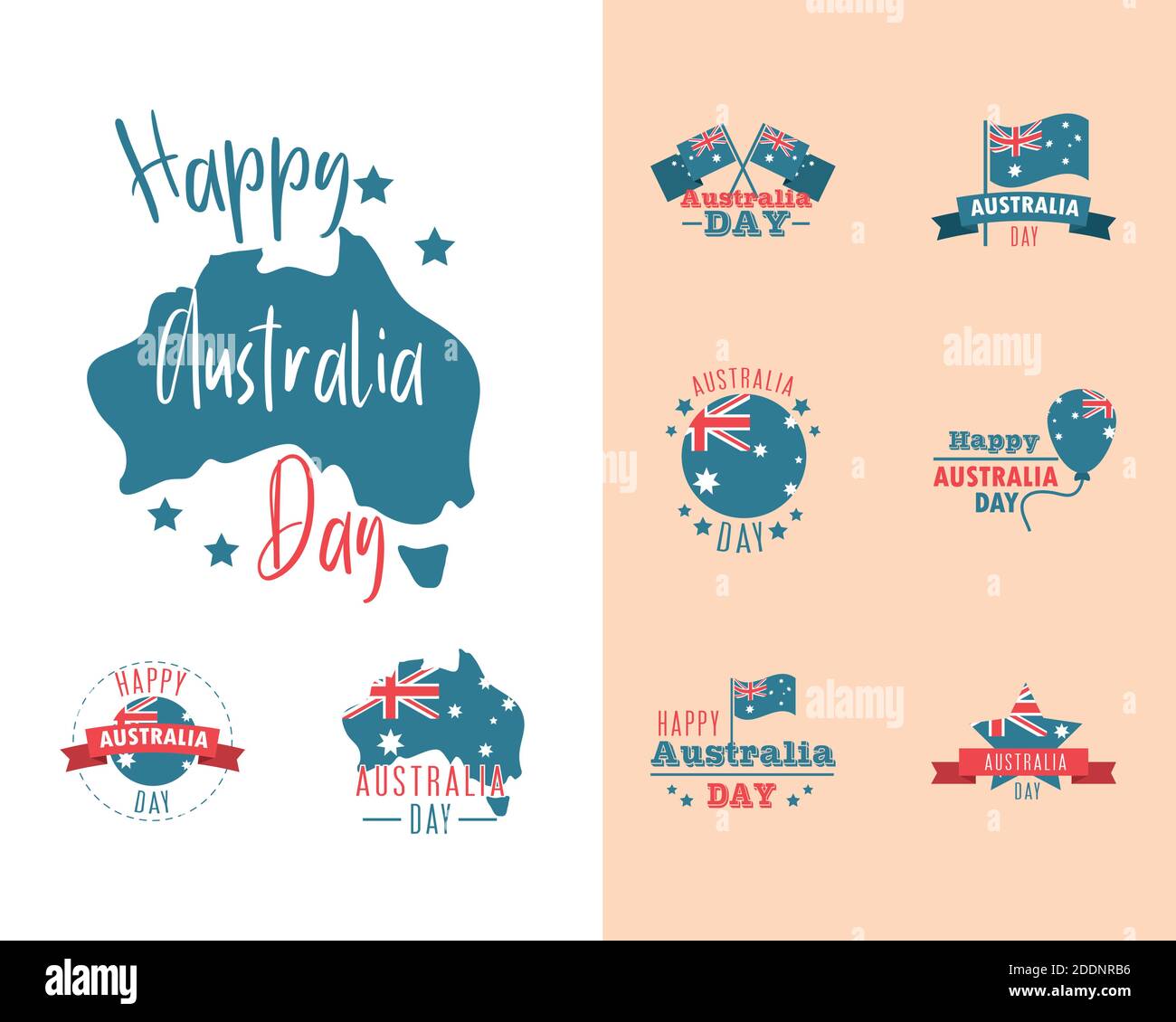 australia day, lettering map flag national celebration icons set vector ...