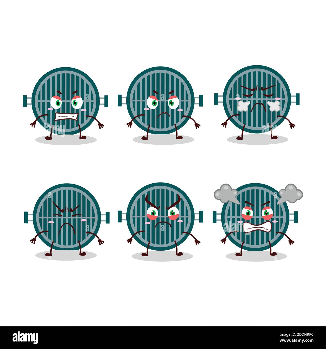 Grill cartoon character with various angry expressions. Vector ...
