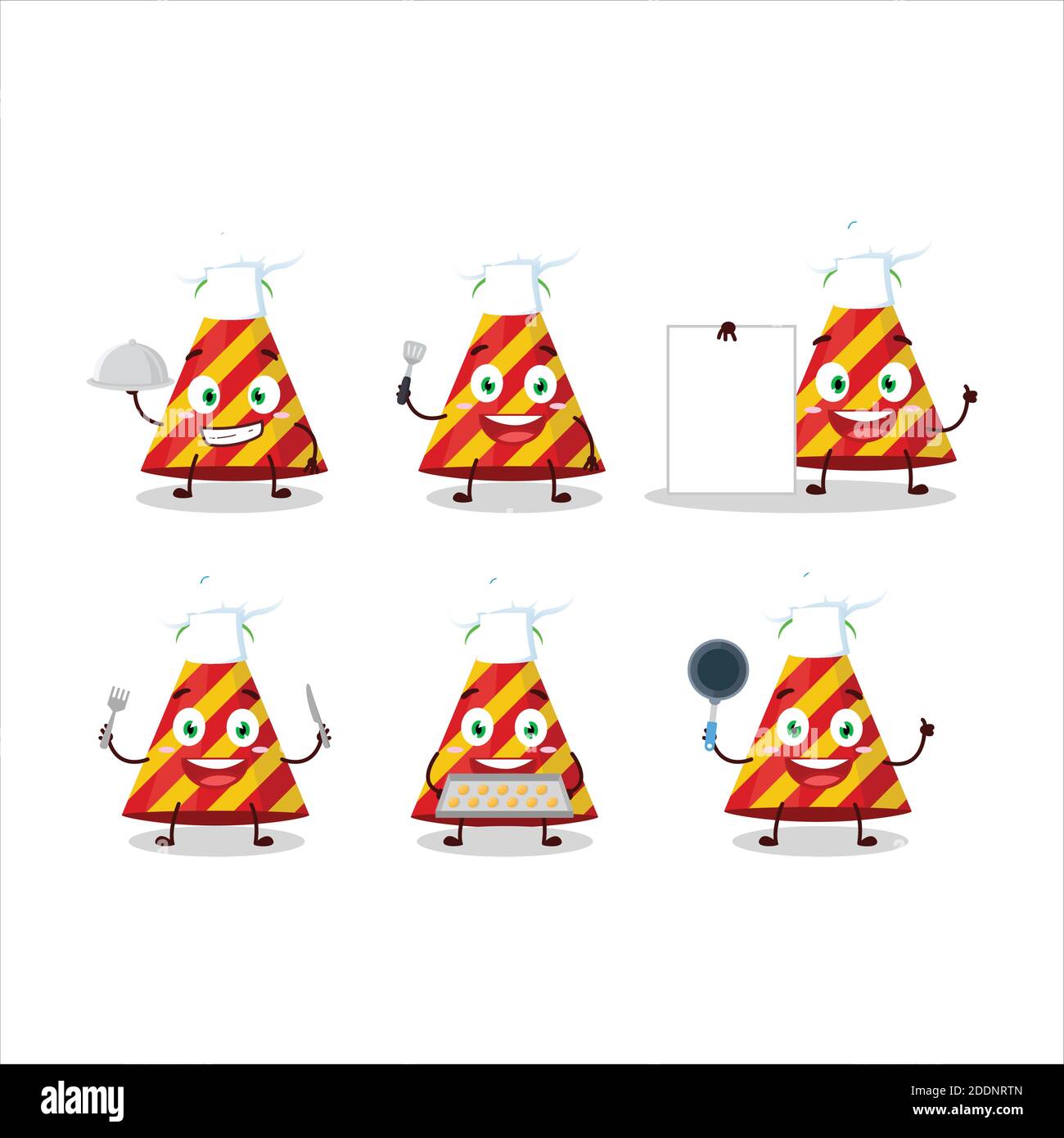Cartoon character of red party hat with various chef emoticons. Vector ...