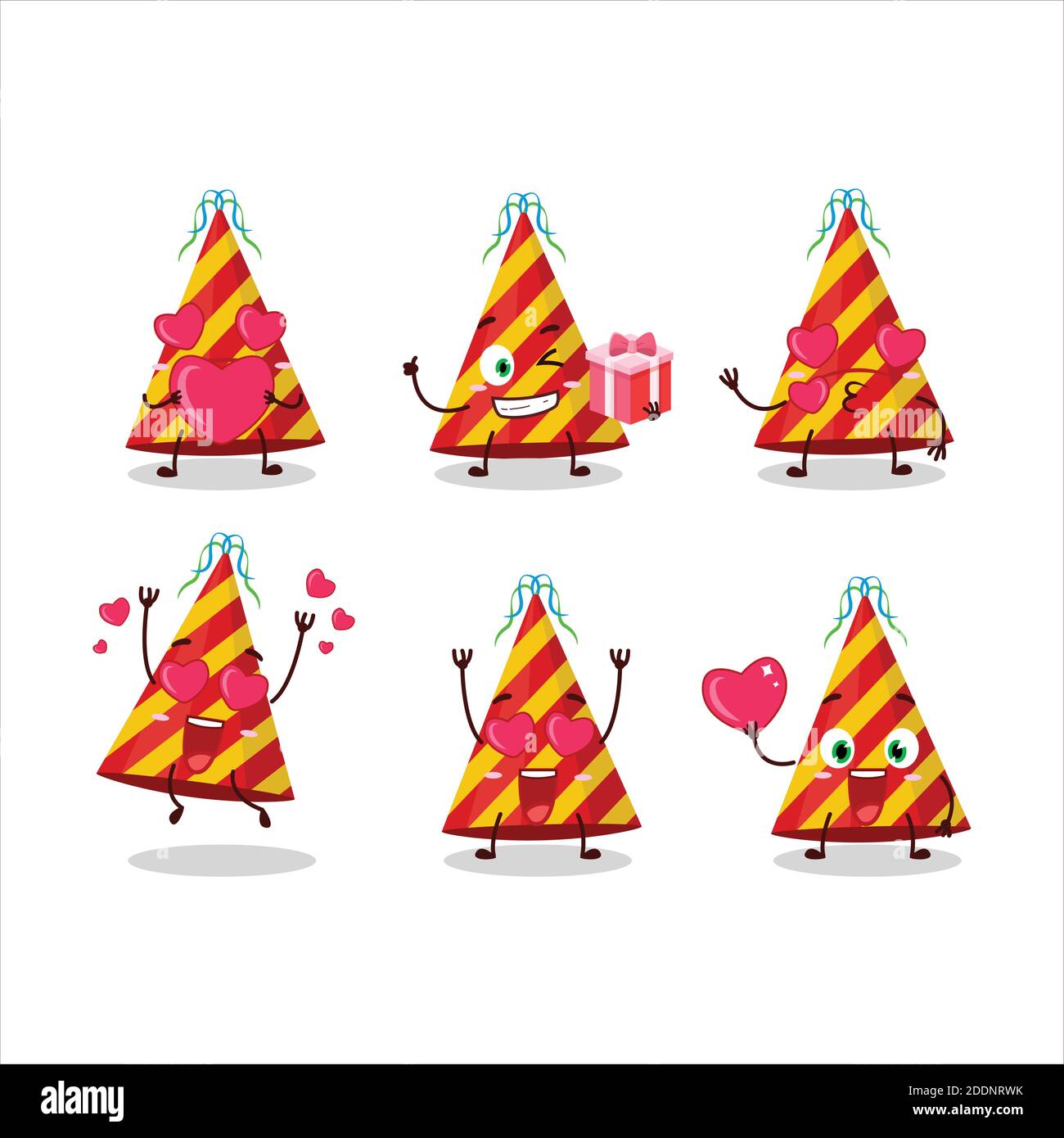 Red party hat cartoon character with love cute emoticon. Vector ...