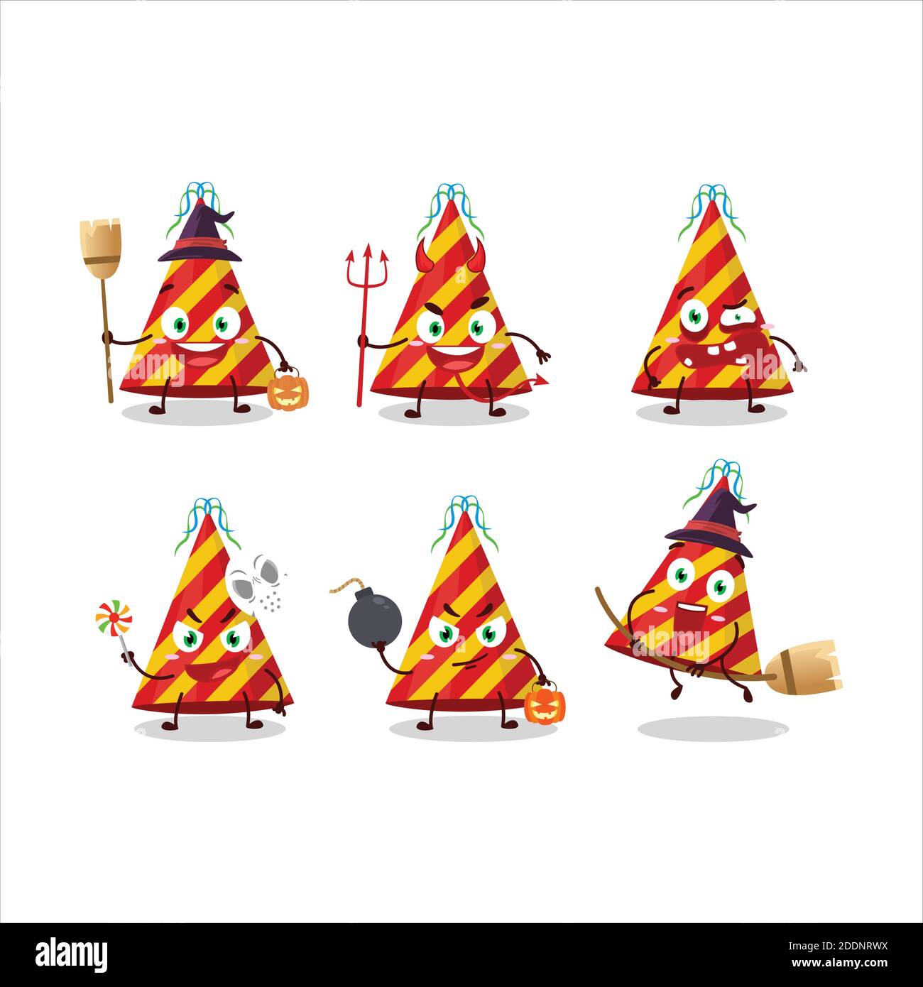 Halloween expression emoticons with cartoon character of red party hat ...