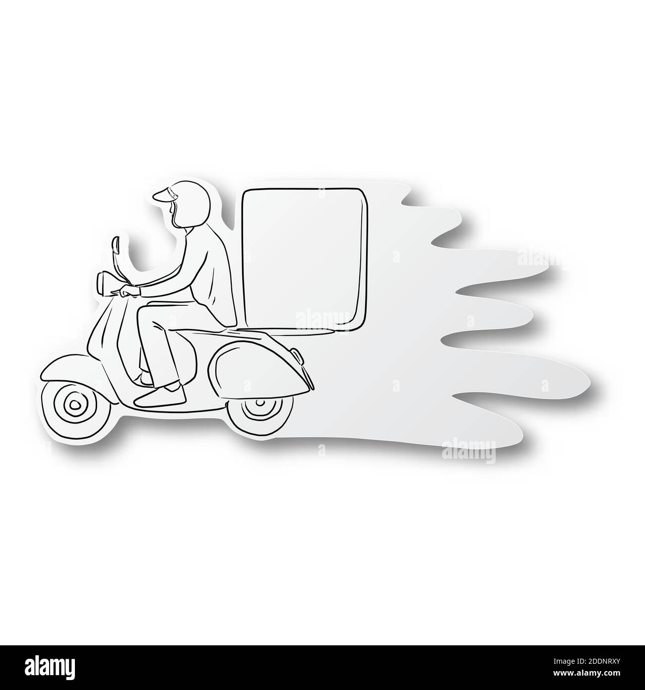 Vector black line hand drawn of delivery man riding motorcycle on cut ...