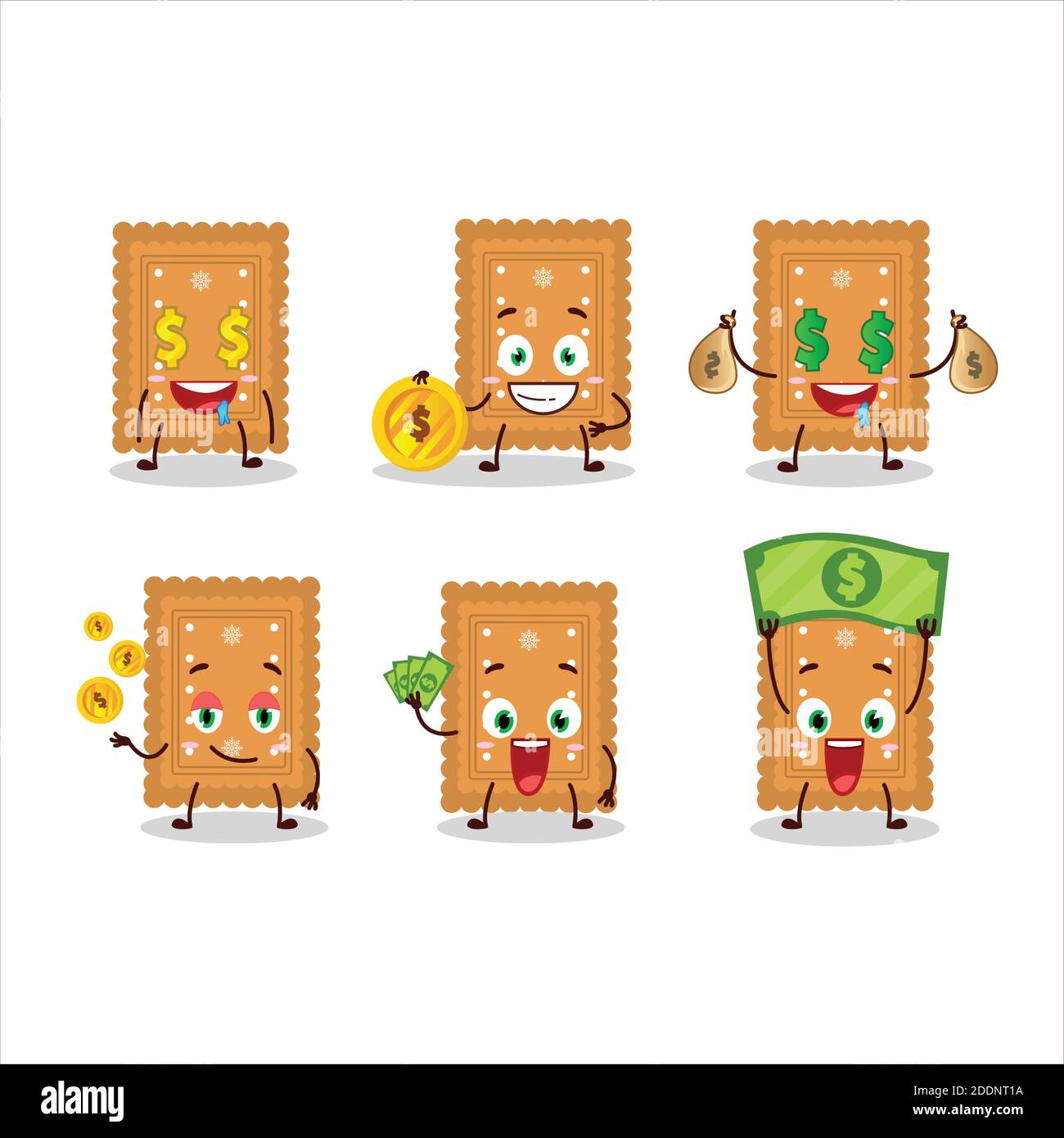 Rounded cookies cartoon character with cute emoticon bring money ...