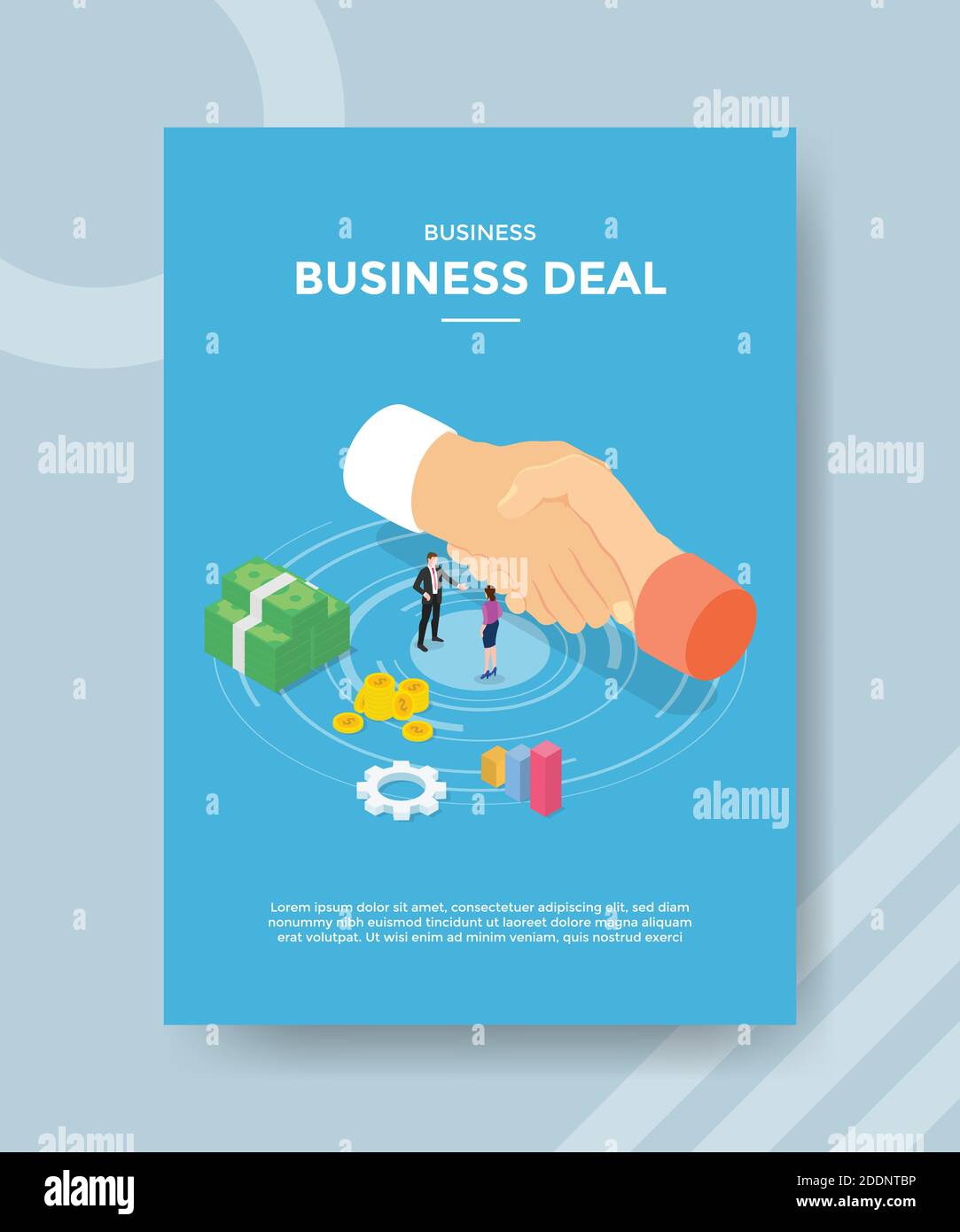 business deal people standing around handshake money bar chart for ...