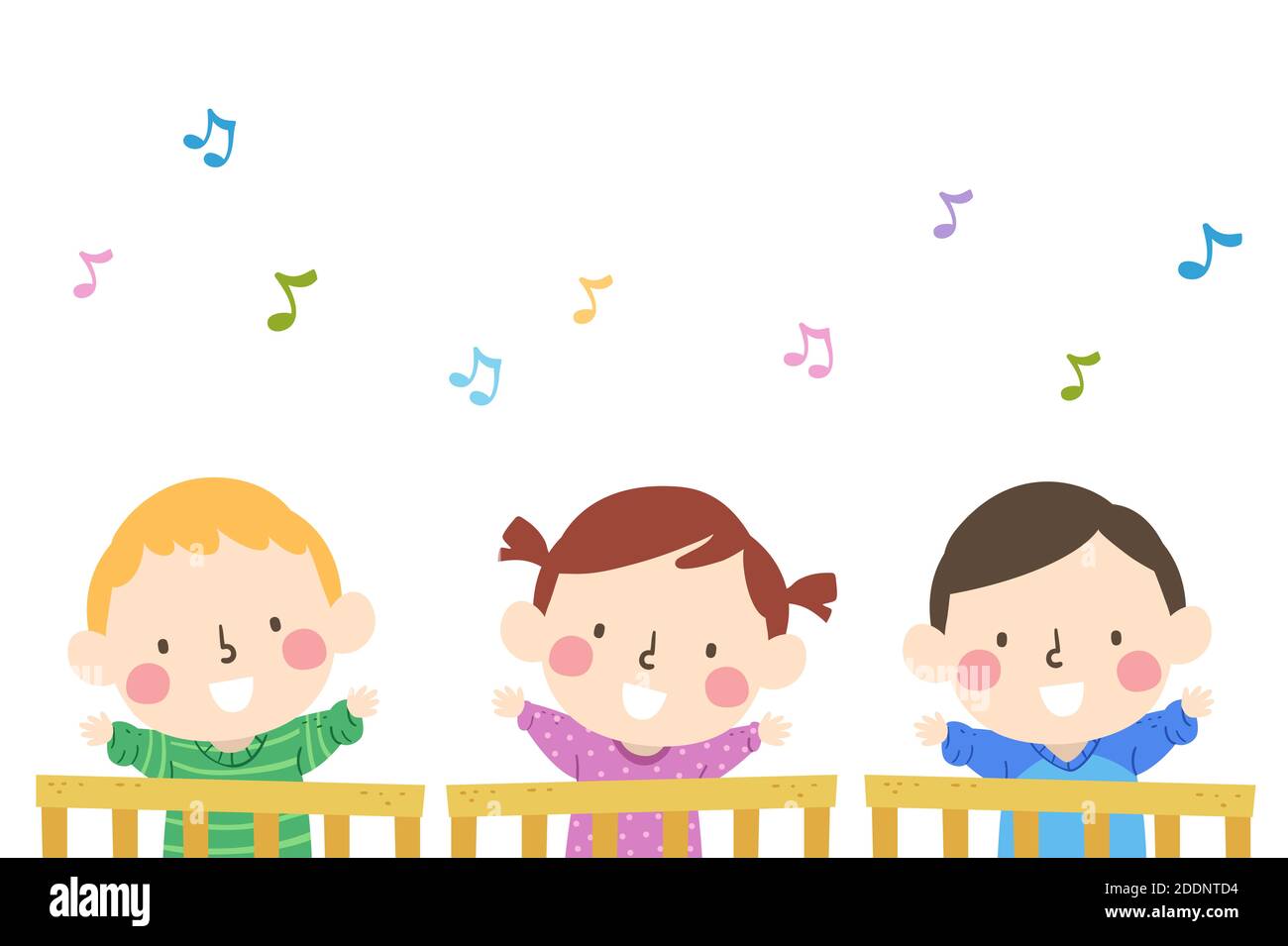 Illustration of Babies Kids in Crib Waving and Singing a Song with ...