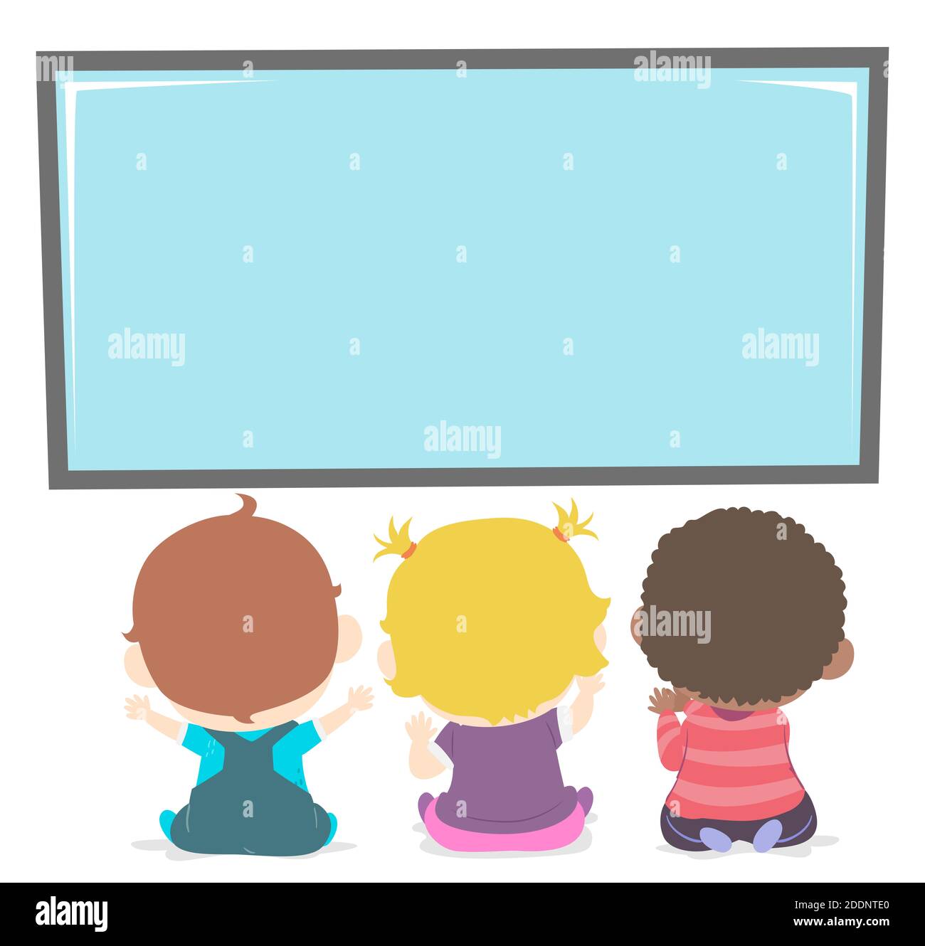 Back View Illustration of Kids Toddlers Sitting Down and Watching Blank ...
