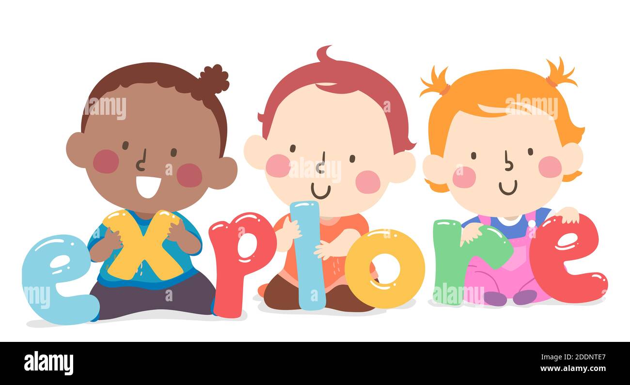 Illustration of Kids Holding Explore Lettering Stock Photo - Alamy