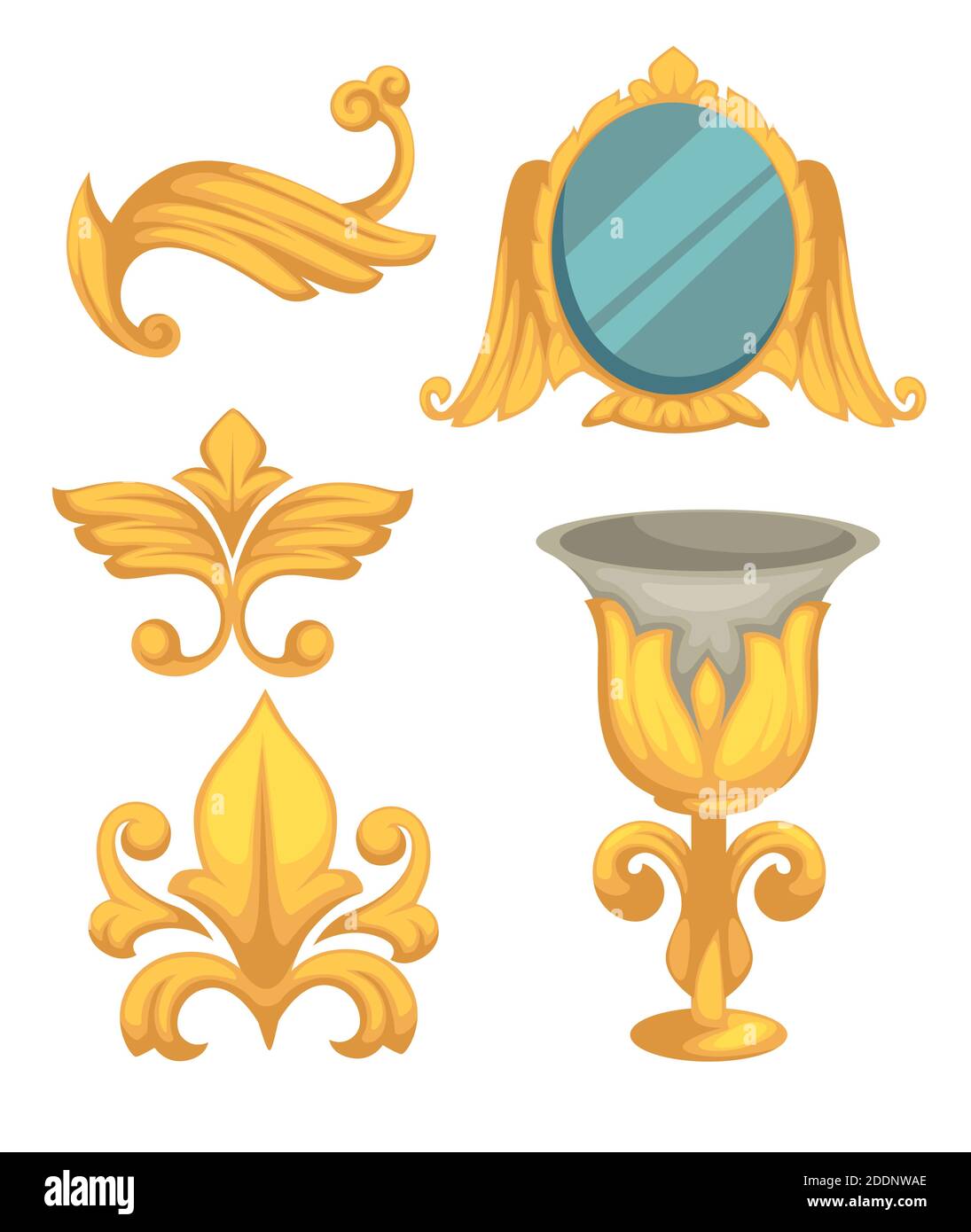 Baroque epoch gold decor mirror and goblet isolated objects Stock ...