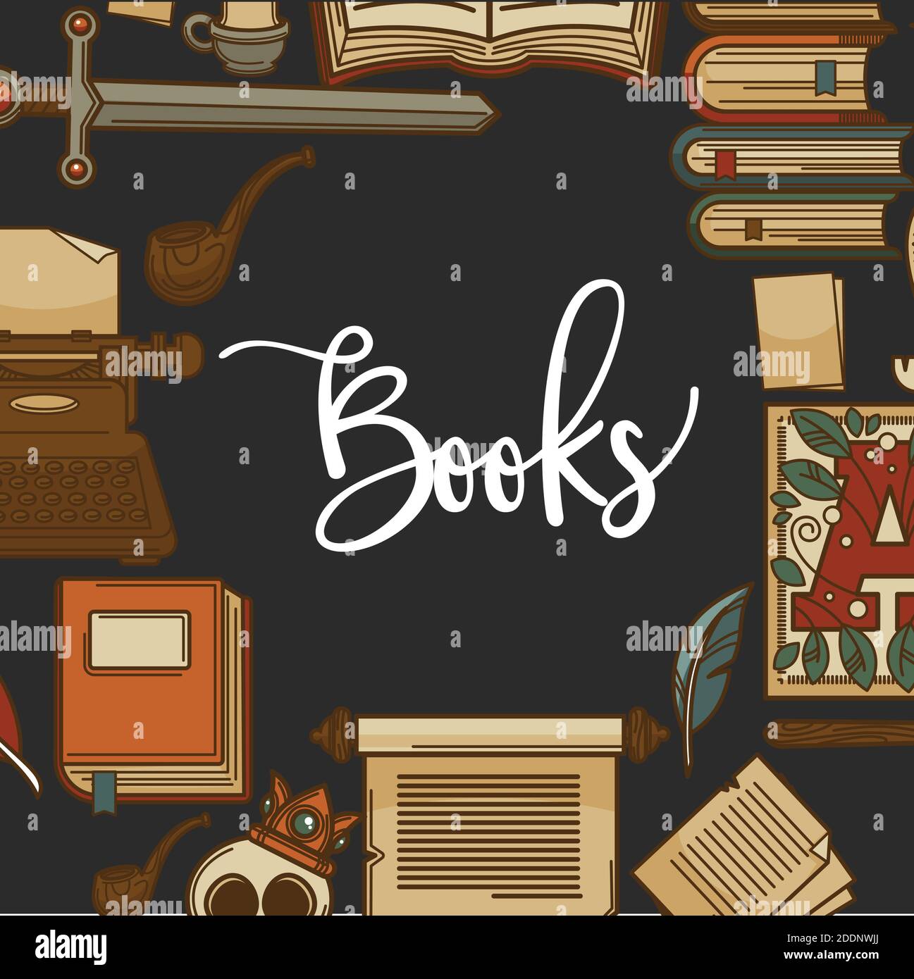 Books ancient library store or shop poster with lettering Stock Vector ...