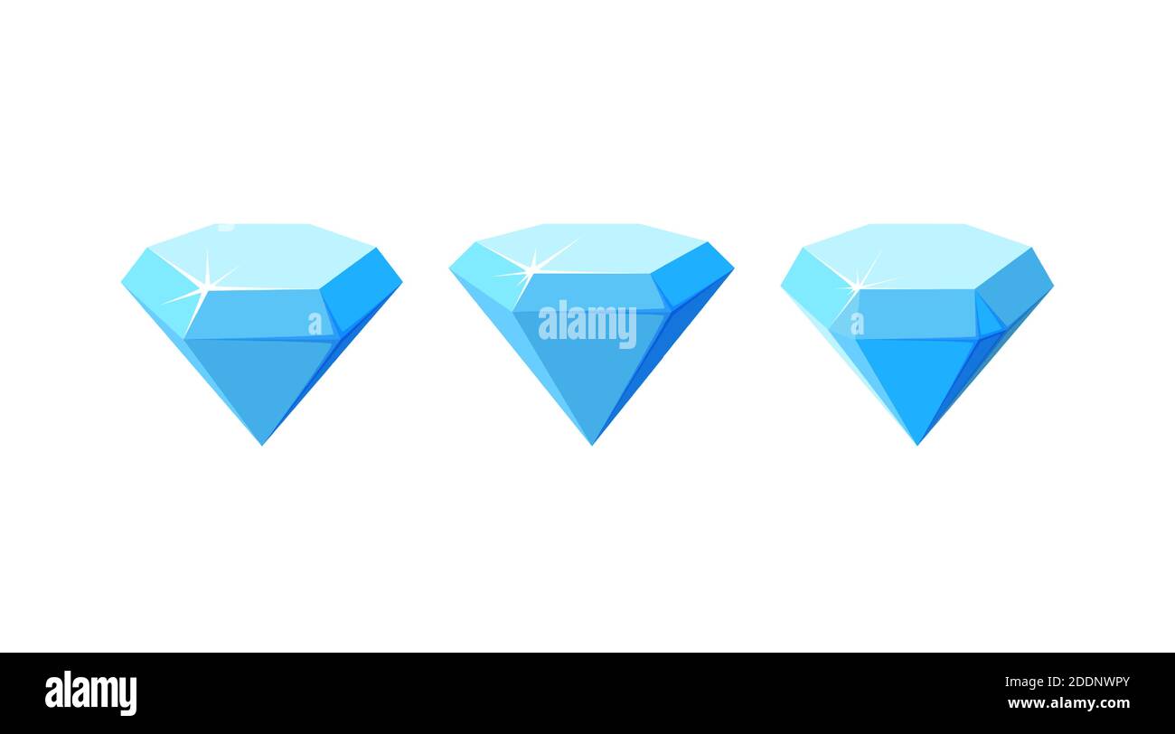 Diamonds with different cutting. Set of blue diamond crystals isolated ...