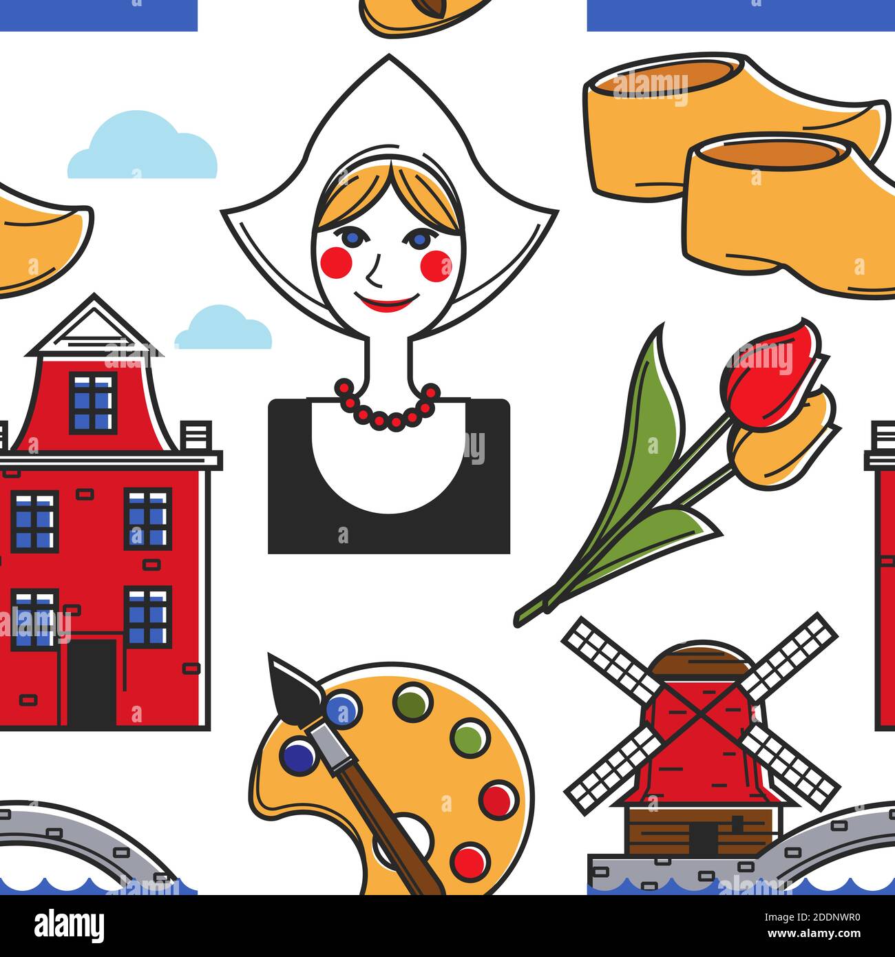 Netherlands symbols seamless pattern Holland traditions Stock Vector ...