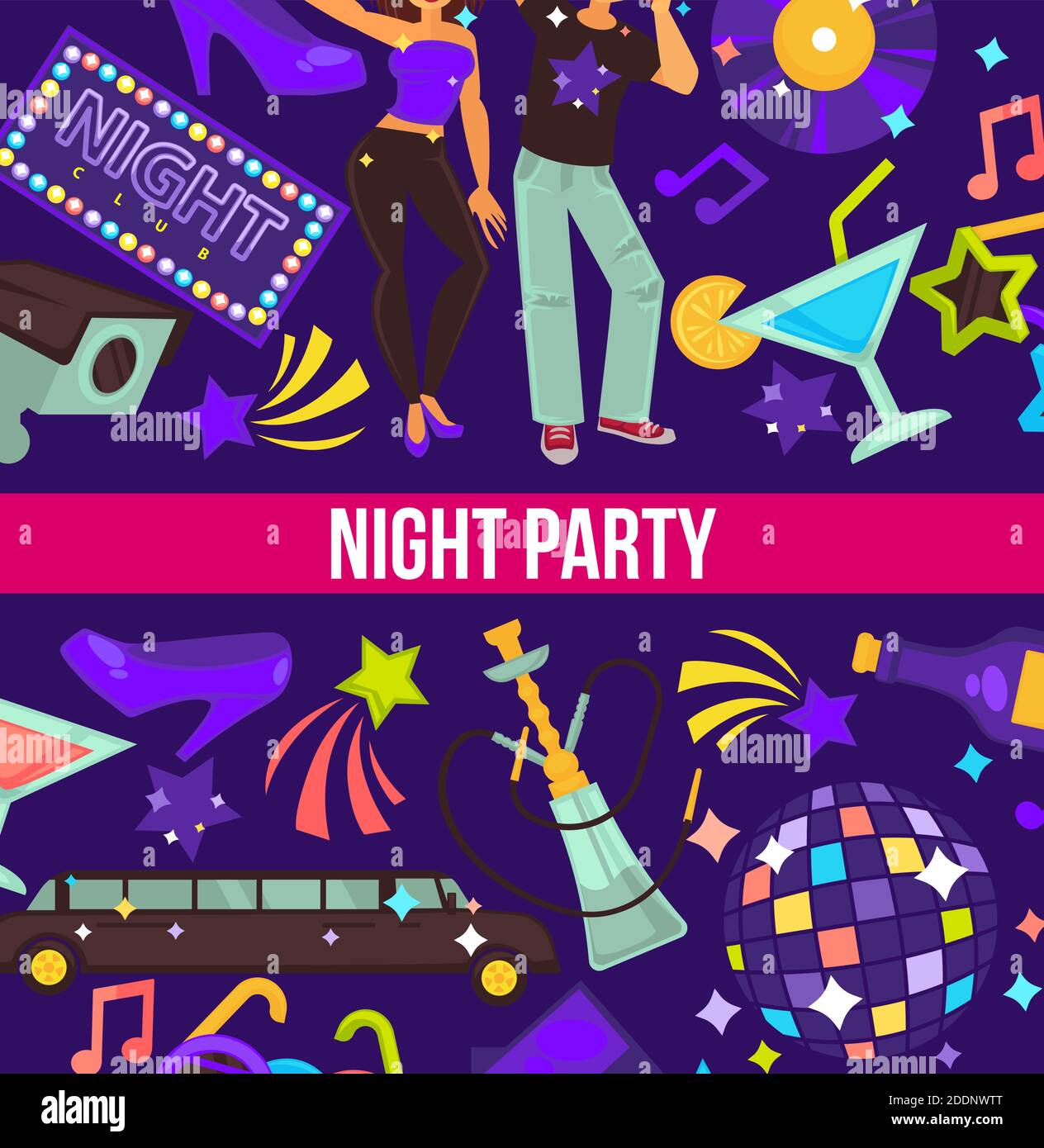 Night party dancing club disco ball and hookah Stock Vector Image & Art ...