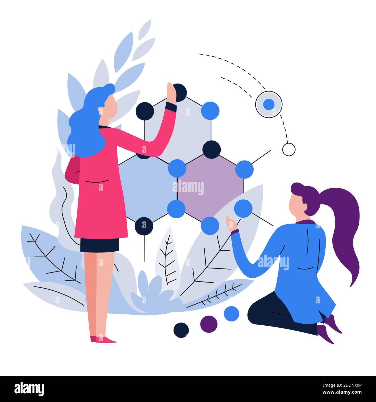 Women chemists or biologists scientists and molecule isolated icon ...