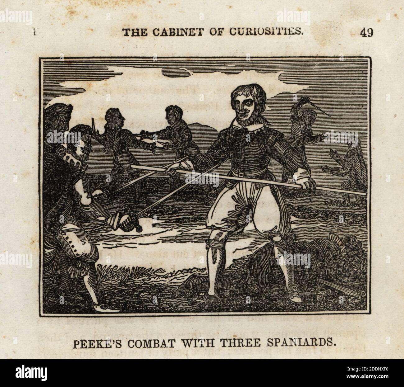 Englishman with quarterstaff fighting three Spanish swordsmen. Richard ...