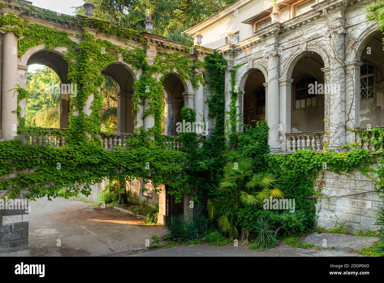 Old abandoned sanatorium and hospital. Soviet architecture. Historical ...