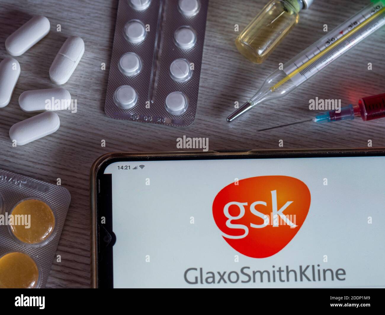 Ukraine. 25th Nov, 2020. In this photo illustration a GlaxoSmithKline ...