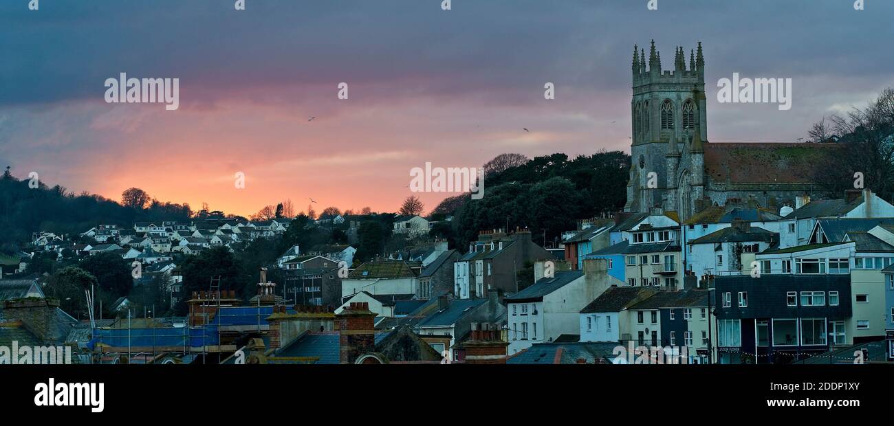 Sunset over the roofs of Brixham, Devon, England, UK Stock Photo - Alamy