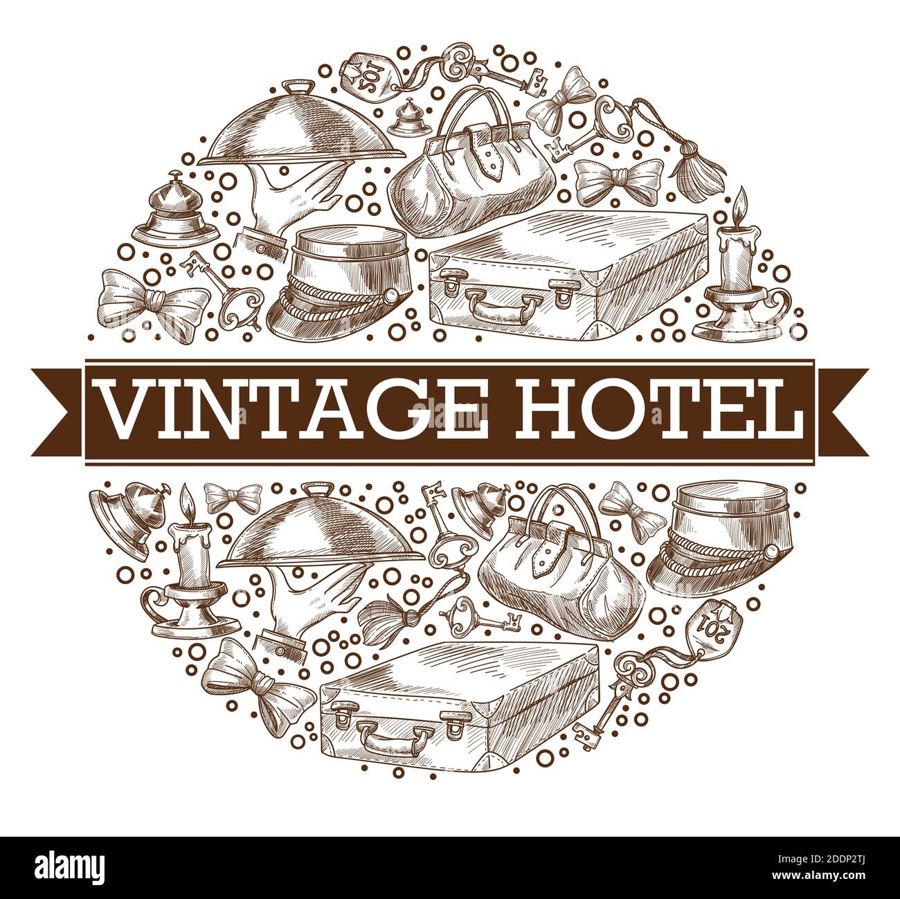 Vintage hotel banner with ribbon monochrome sketch Stock Vector Image ...
