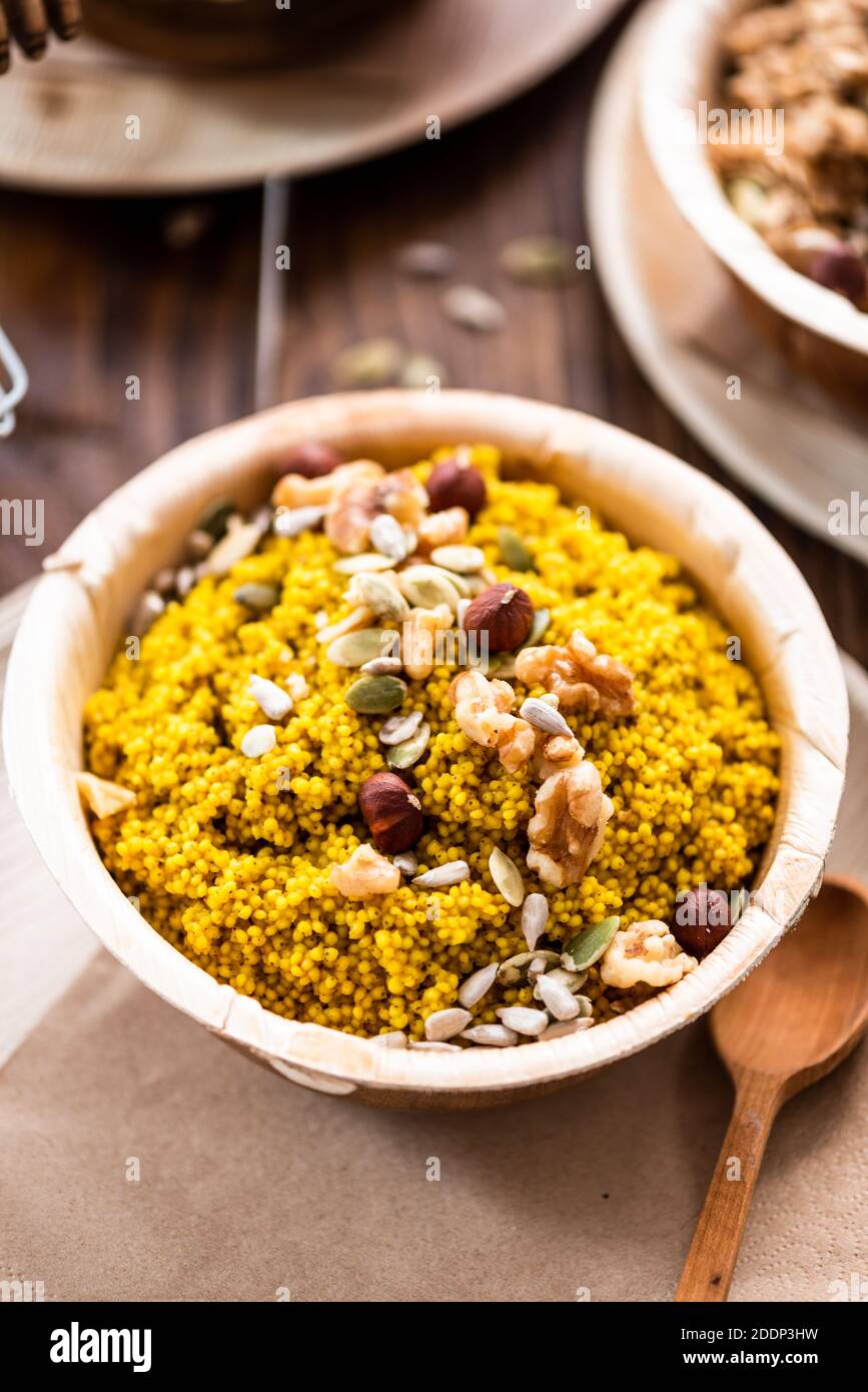 Millet and Nuts Homemade Porridge. Served in Edible Plant Based Eco ...