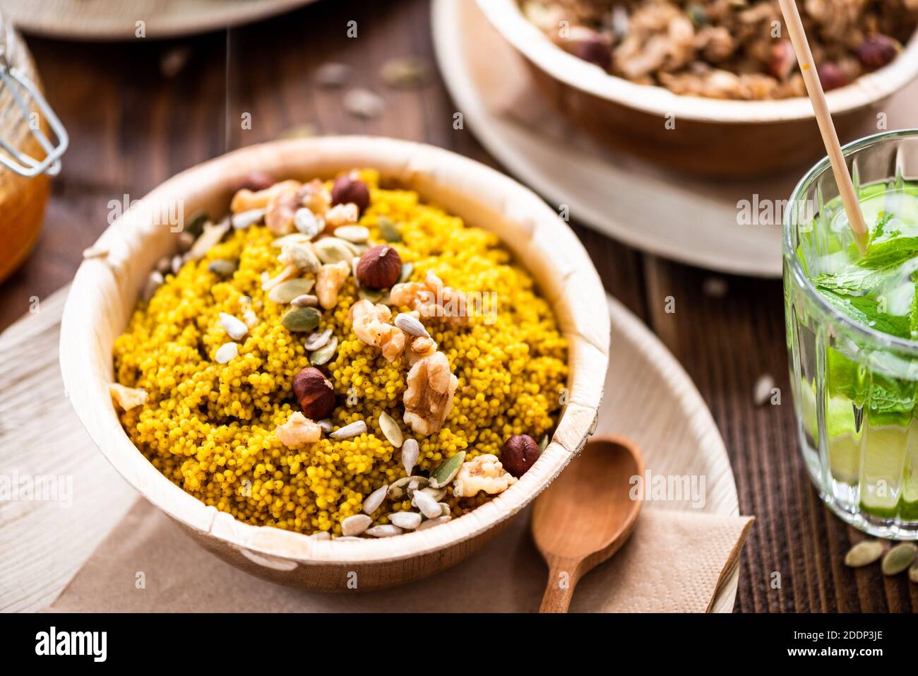 Millet and Nuts Homemade Porridge. Served in Edible Plant Based Eco ...