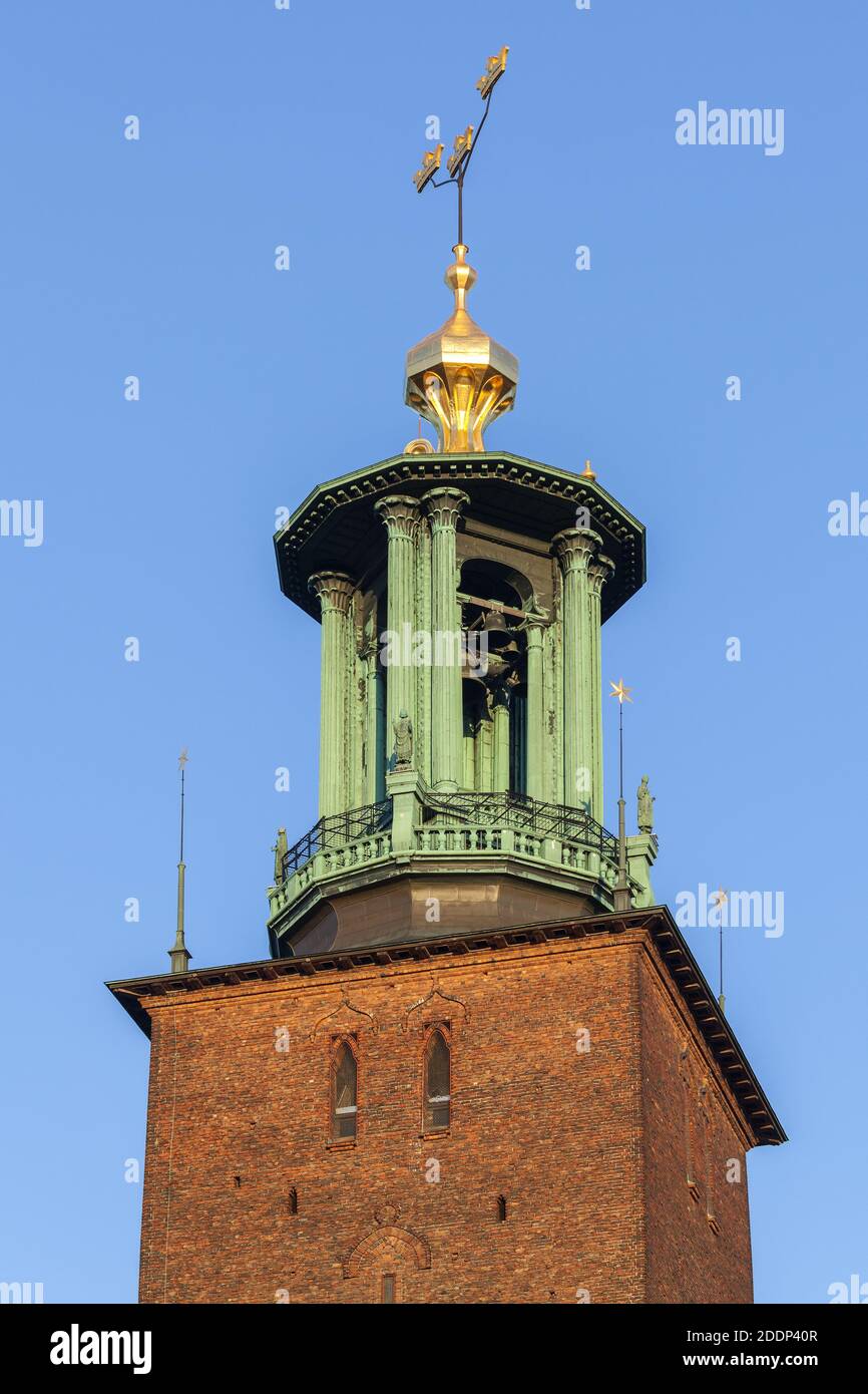 geography / travel, Sweden, Stockholm, city hall tower with Tre Kronor ...