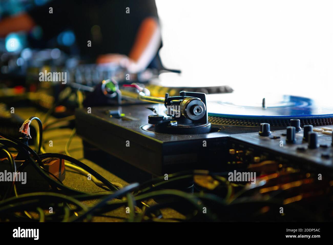 Professional dj turntable player on stage in night club.Turntables ...