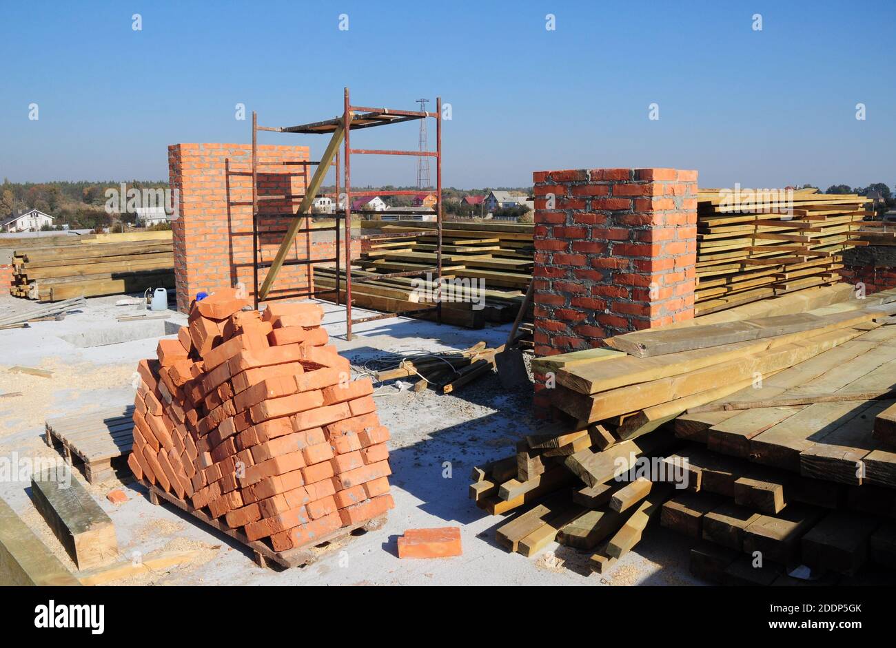 Getting ready to build an attic or a loft and a roof by preparing ...