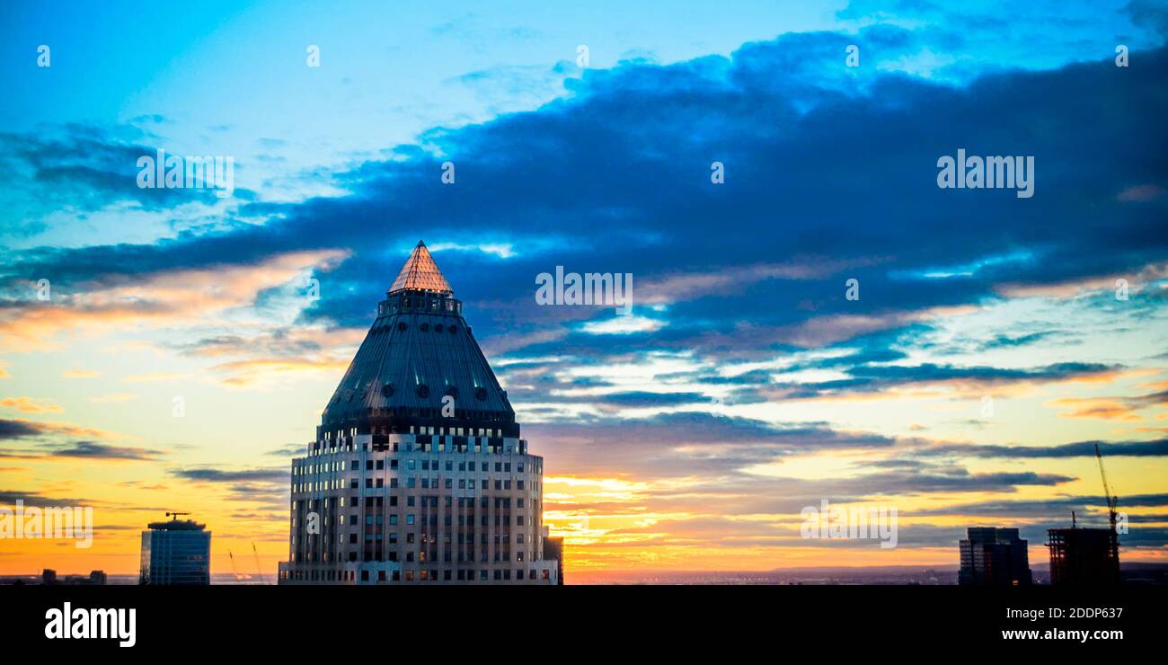 Aerial View of an Illuminated Triangle Shaped Tower Top in Manhattan ...