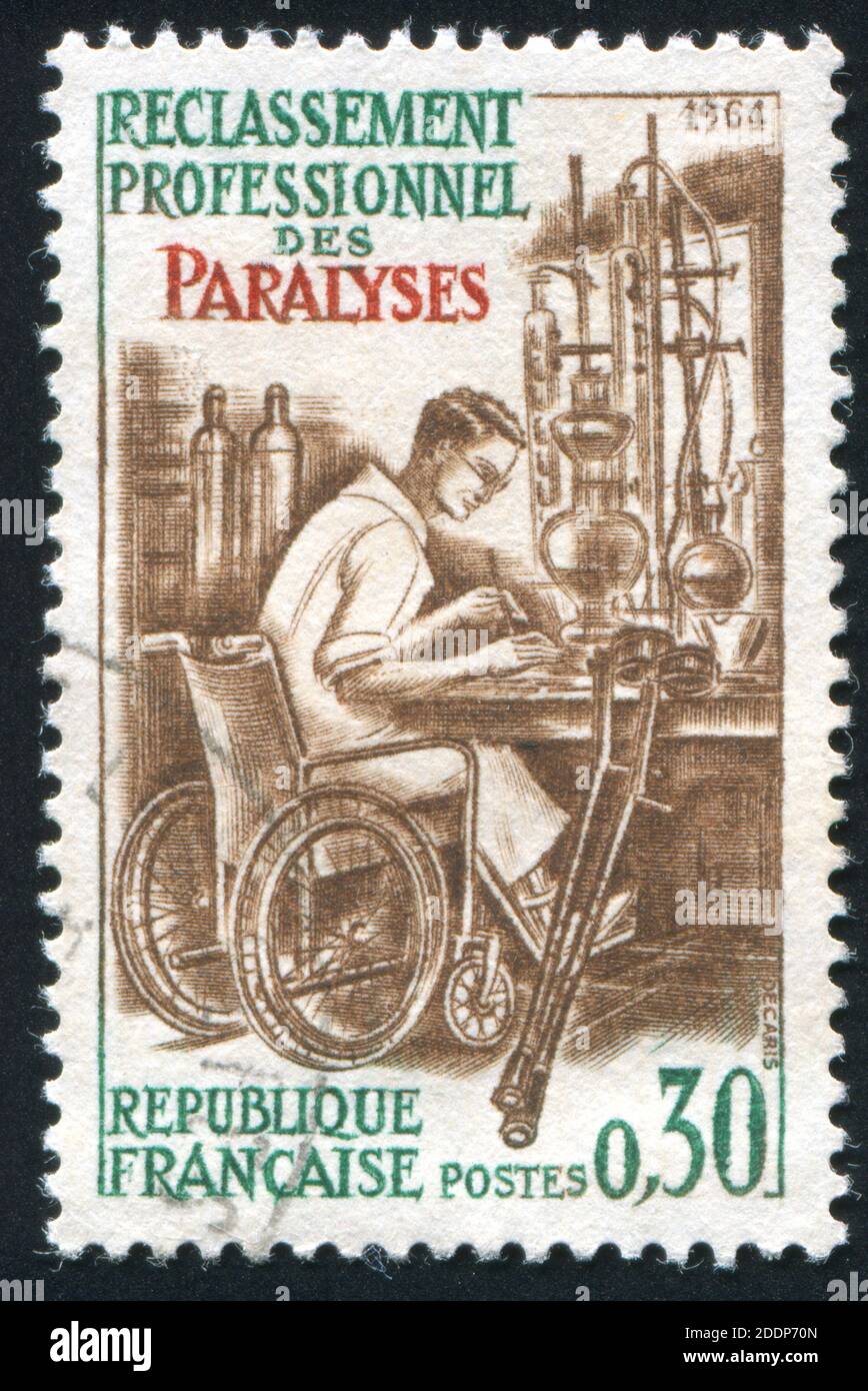 FRANCE - CIRCA 1964: stamp printed by France, shows Handicapped ...