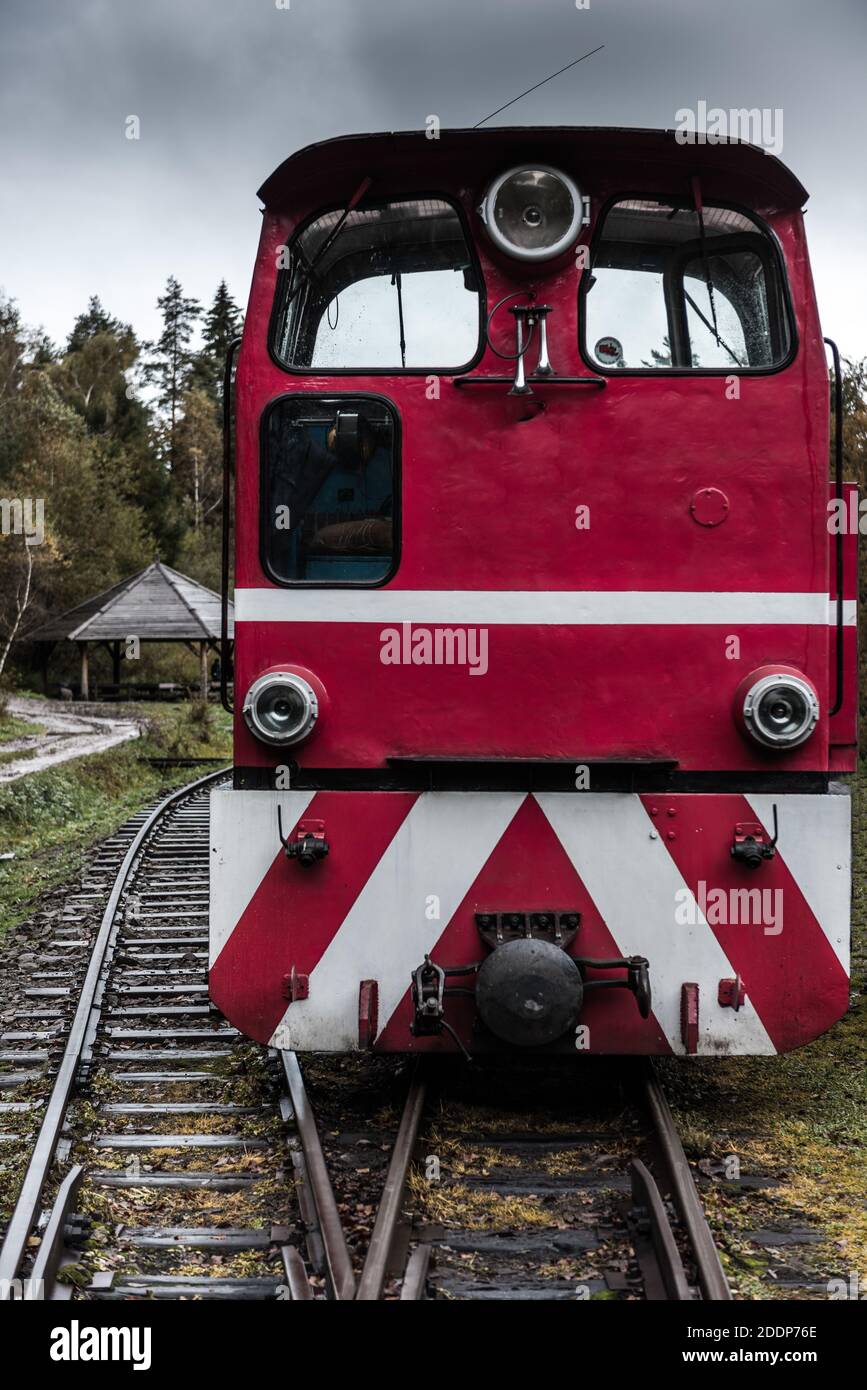 Old Retro Red Locomotive in Bieszczady Mountains in Poland. Vintage ...